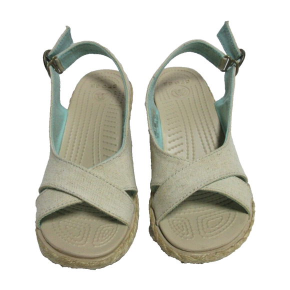 CROCS | Shoes | Crocs Linen Look Sandals Wedge Jute Heel Open Toe Sling ...